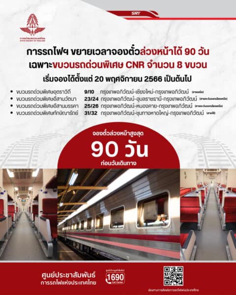วิธีการจองตั๋วรถไฟล่วงหน้า 90 วัน เฉพาะขบวน CNR 8 ขบวน - iT24Hrs